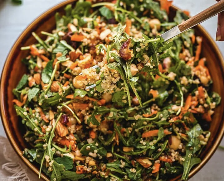 A High-Protein Plant-Based Salad with Grated Carrot + Fresh Mint